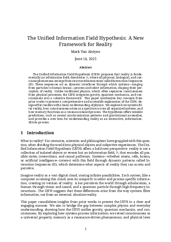 (PDF) The Unified Information Field Hypothesis: A Primer