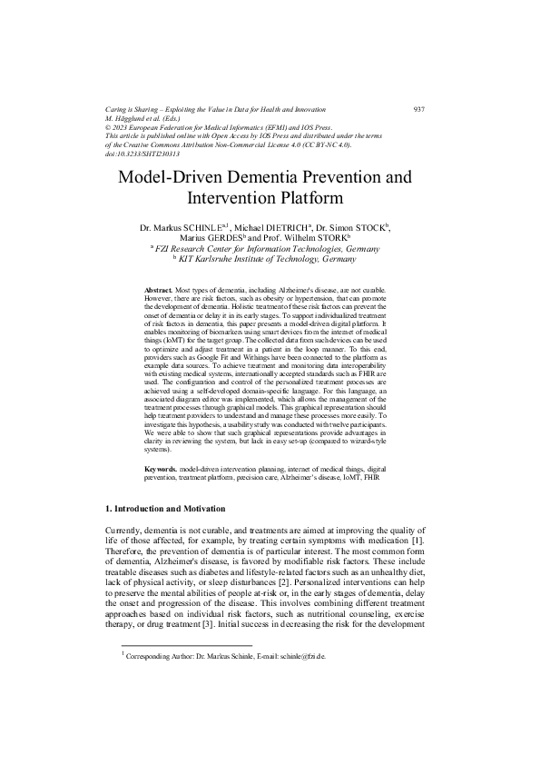 (PDF) Model-Driven Dementia Prevention and Intervention Platform