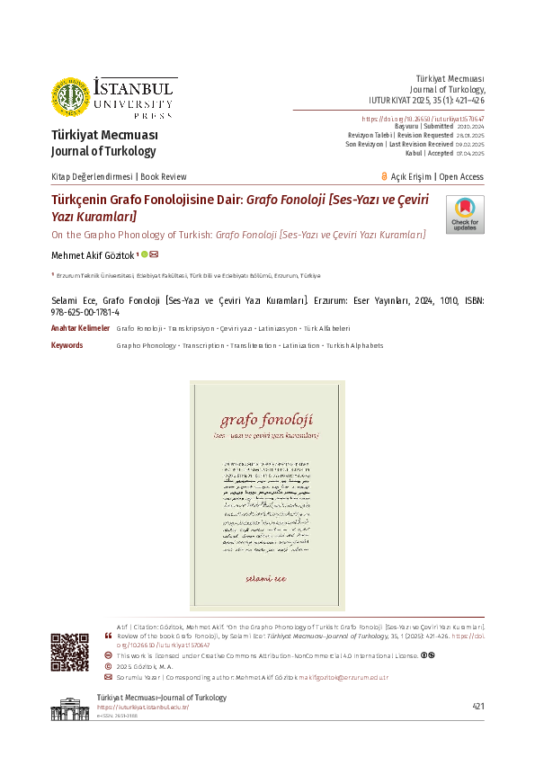 (PDF) Türkçenin Grafo Fonolojisine Dair: Grafo Fonoloji [Ses-Yazı ve ...