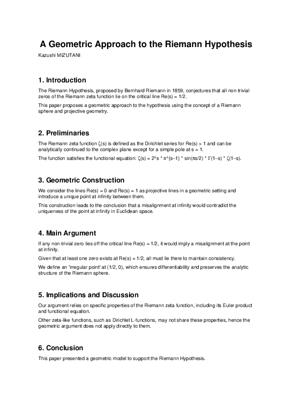(PDF) A Geometric Approach to the Riemann Hypothesis