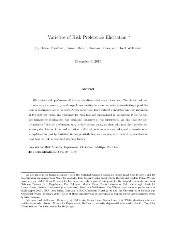 (PDF) Varieties of risk preference elicitation