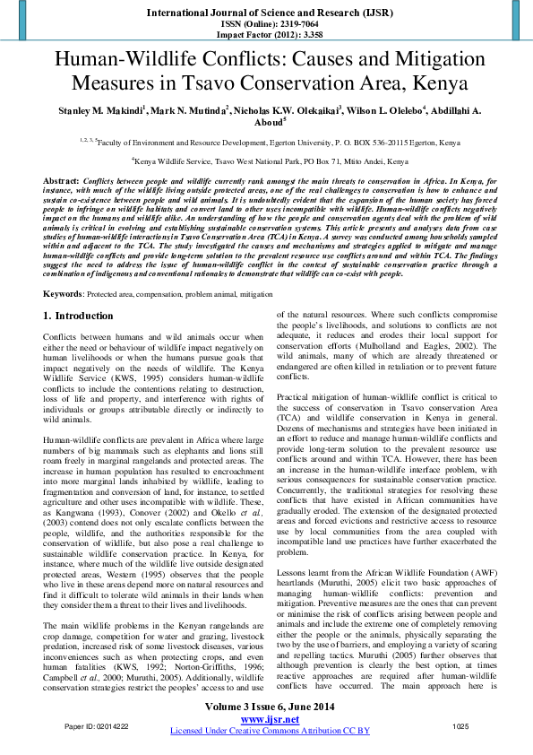 (PDF) Human-Wildlife Conflicts: Causes and Mitigation Measures in Tsavo ...
