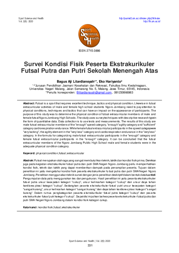 (PDF) Survei Kondisi Fisik Peserta Ekstrakurikuler Futsal Putra dan Putri Sekolah Menengah Atas