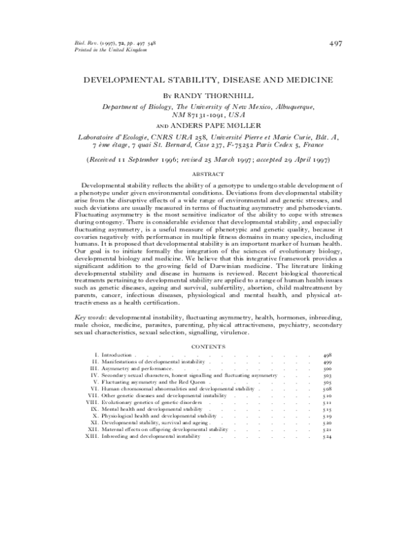 (PDF) Developmental Stability, Disease and Medicine