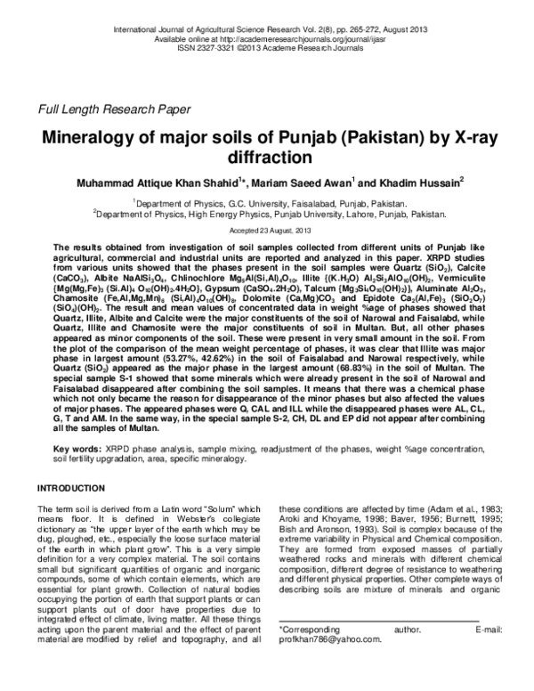 (PDF) Mineralogy of major soils of Punjab (Pakistan) by X-ray diffraction
