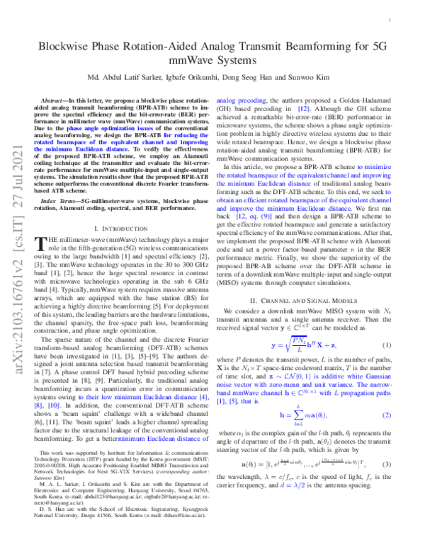 (PDF) Blockwise Phase Rotation-Aided Analog Transmit Beamforming for 5G mmWave Systems