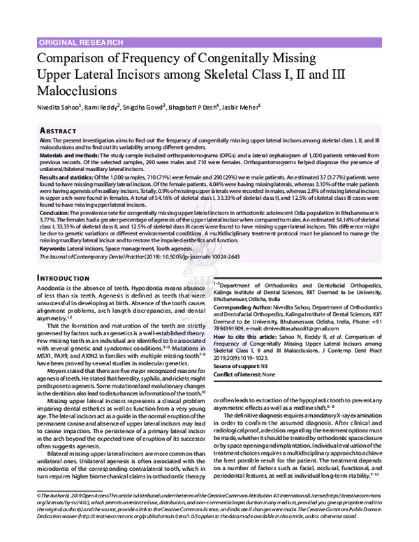 (PDF) Comparison of Frequency of Congenitally Missing Upper Lateral ...