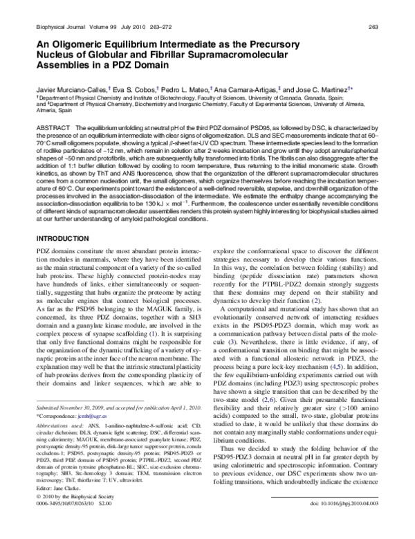 (PDF) An Oligomeric Equilibrium Intermediate as the Precursory Nucleus ...