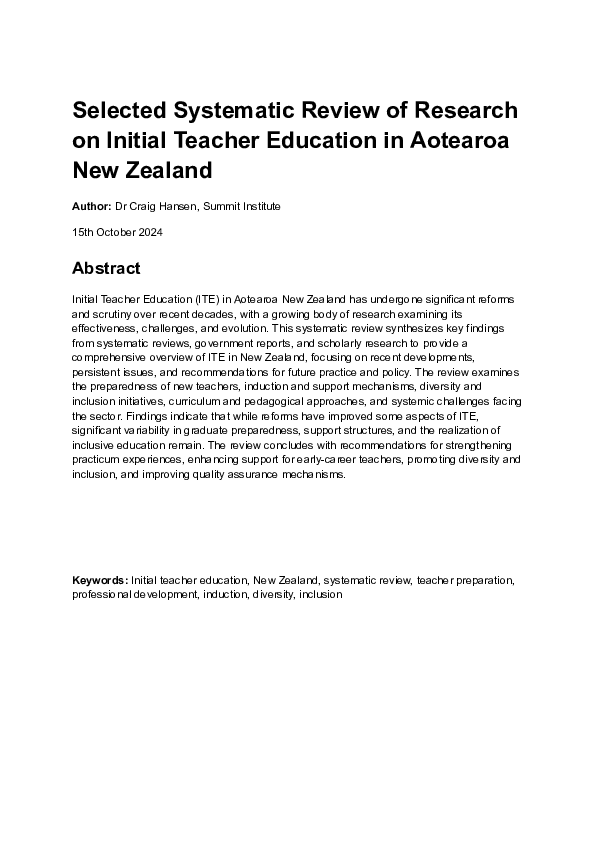 (PDF) Selected Systematic Review of Research on Initial Teacher ...