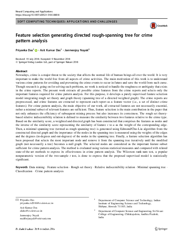 (PDF) Feature selection generating directed rough-spanning tree for crime pattern analysis