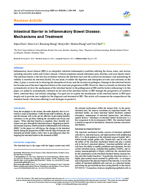 (PDF) Intestinal Barrier in Inflammatory Bowel Disease: Mechanisms and ...