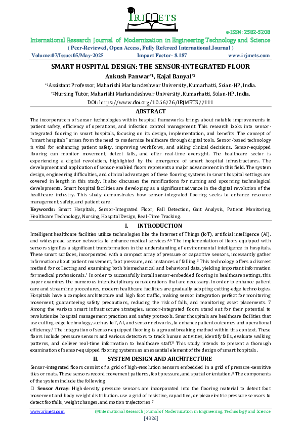 (PDF) SMART HOSPITAL DESIGN: THE SENSOR-INTEGRATED FLOOR
