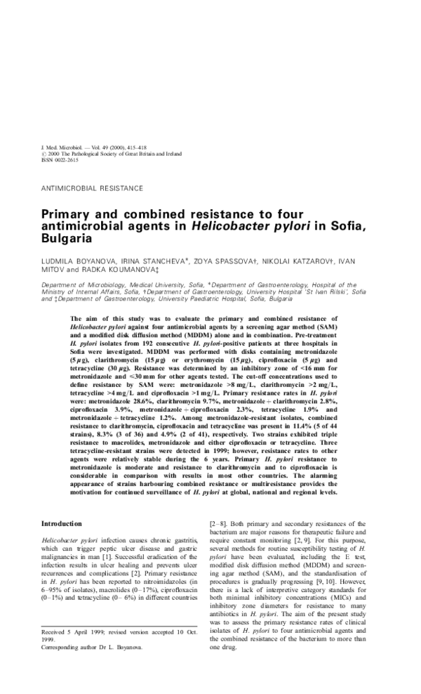 (PDF) Primary and combined resistance to four antimicrobial agents in ...