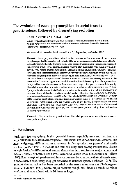 (PDF) The evolution of caste polymorphism in social insects:0 Genetic ...