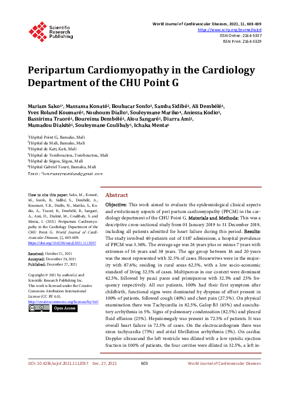 (PDF) Peripartum Cardiomyopathy in the Cardiology Department of the Chu ...