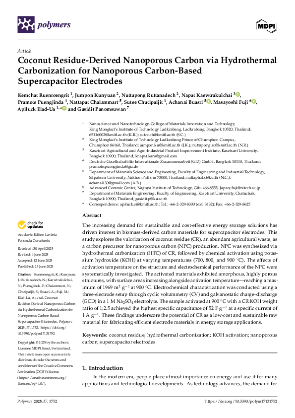 (PDF) Coconut Residue-Derived Nanoporous Carbon via Hydrothermal ...