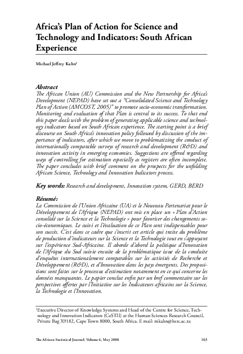 (PDF) Africa's plan of action for science and technology and indicators ...