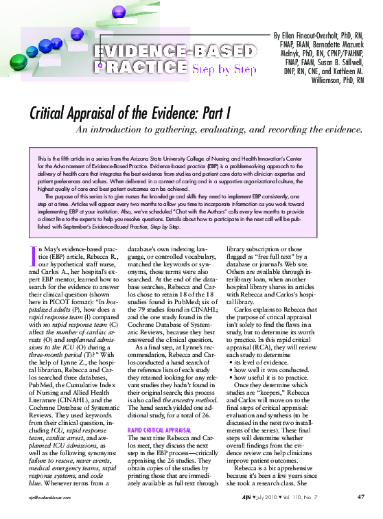 (PDF) Evidence-Based Practice, Step by Step: Critical Appraisal of the ...