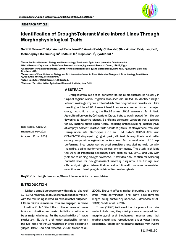 (PDF) Identification of Drought-Tolerant Maize Inbred Lines Through ...