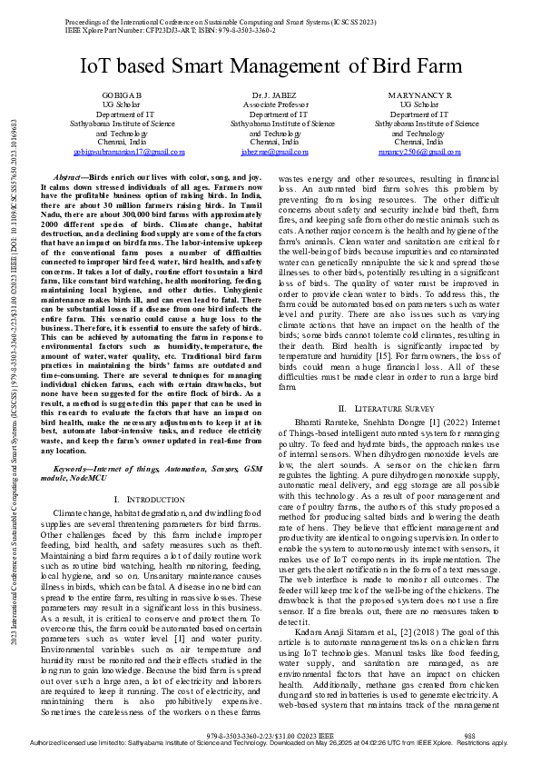 (PDF) IoT based Smart Management of Bird Farm