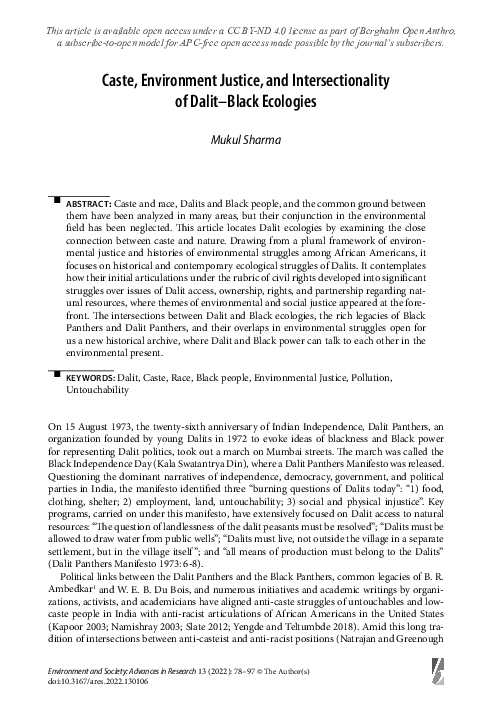 (PDF) Caste, Environment Justice, and Intersectionality of Dalit–Black ...