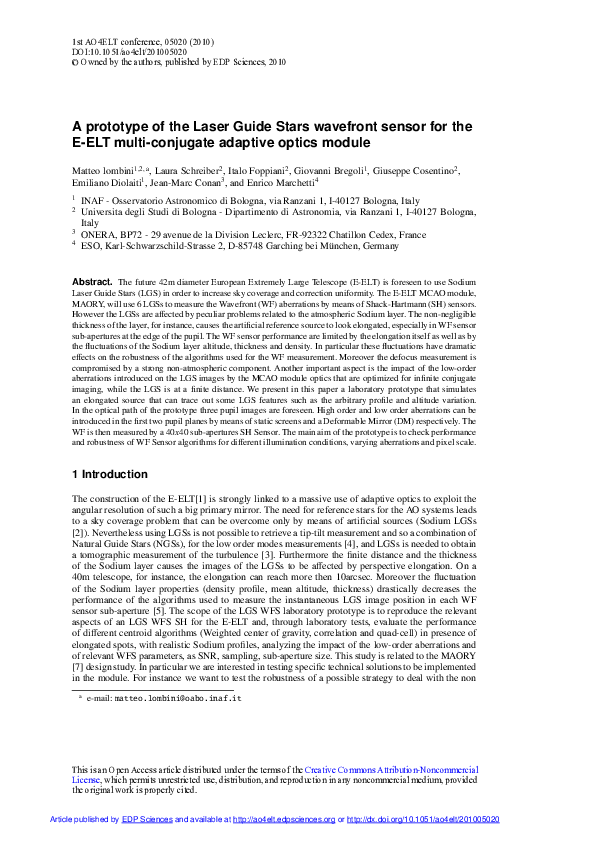 (PDF) A prototype of the Laser Guide Stars wavefront sensor for the E ...