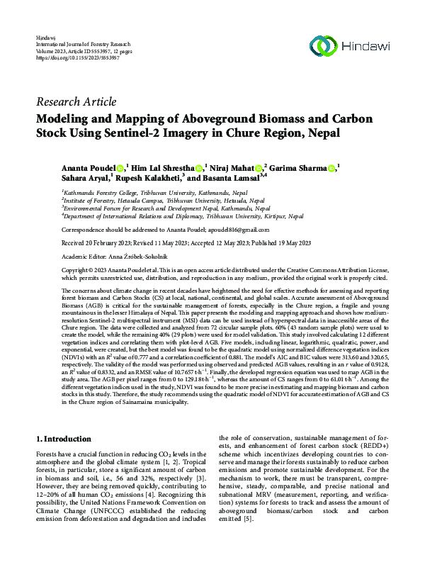 (PDF) Modeling and Mapping of Aboveground Biomass and Carbon Stock ...