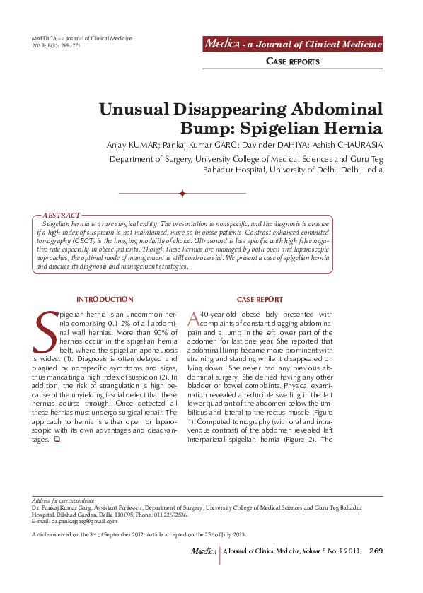 (PDF) Unusual disappearing abdominal bump: spigelian hernia