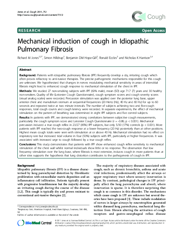 (PDF) Mechanical induction of cough in Idiopathic Pulmonary Fibrosis