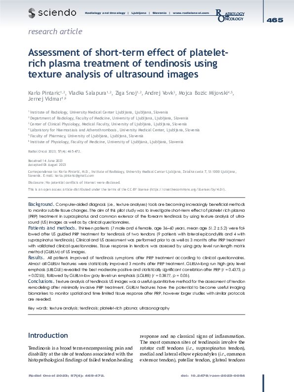 (PDF) Assessment of short-term effect of platelet-rich plasma treatment ...