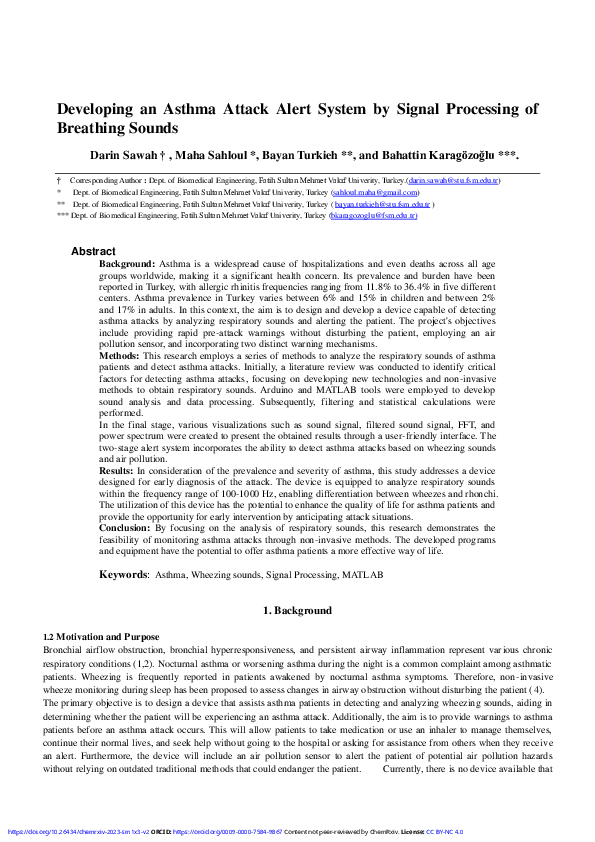 (PDF) Developing an Asthma Attack Alert System by Signal Processing of ...