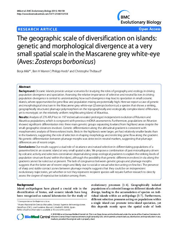 (PDF) The geographic scale of diversification on islands: genetic and ...
