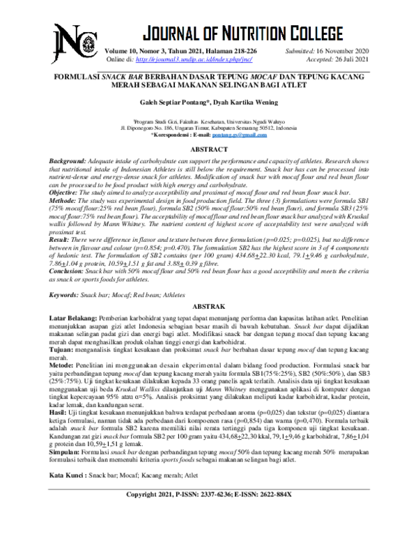 (PDF) Formulasi Snack Bar Berbahan Dasar Tepung Mocaf Dan Tepung Kacang ...