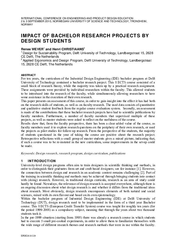 (PDF) Impact of Bachelor Research Projects by Design Students