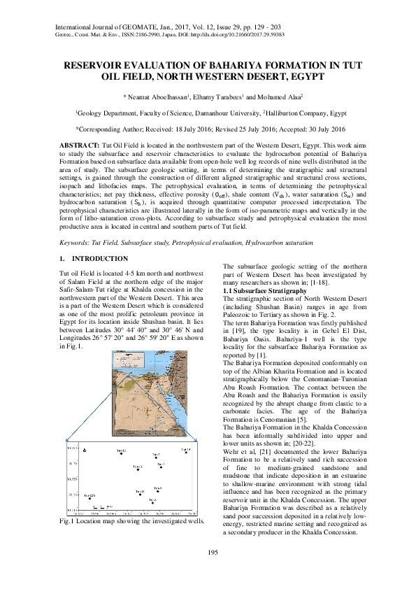 (PDF) Reservoir Evaluation of Bahariya Formation in Tut Oil Field ...