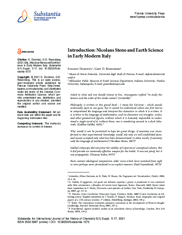 (PDF) Introduction: Nicolaus Steno and earth science in early modern Italy