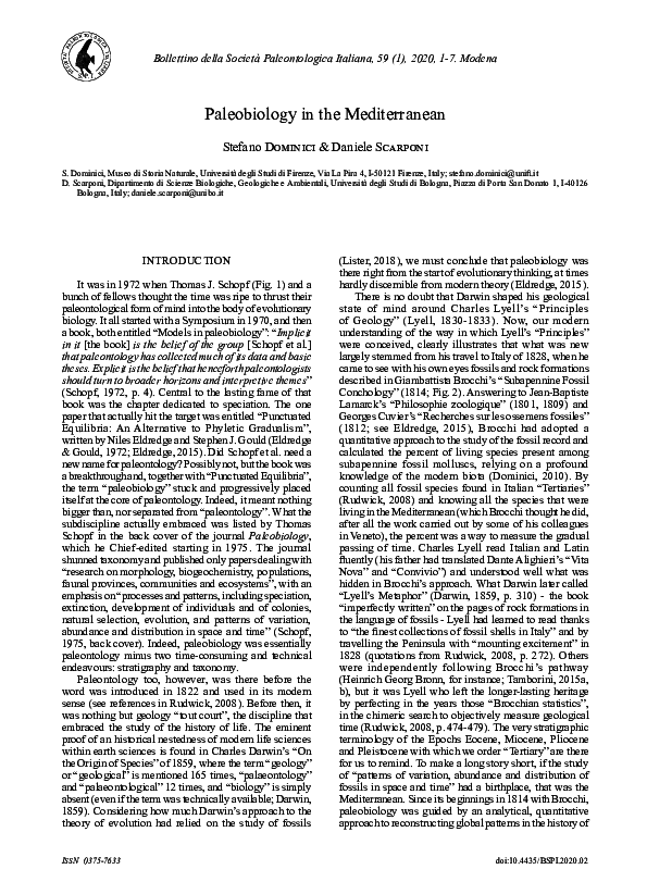 (PDF) Paleobiology in the mediterranean