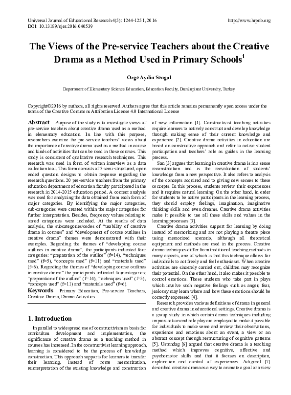 (PDF) The Views of the Pre-service Teachers about the Creative Drama as ...
