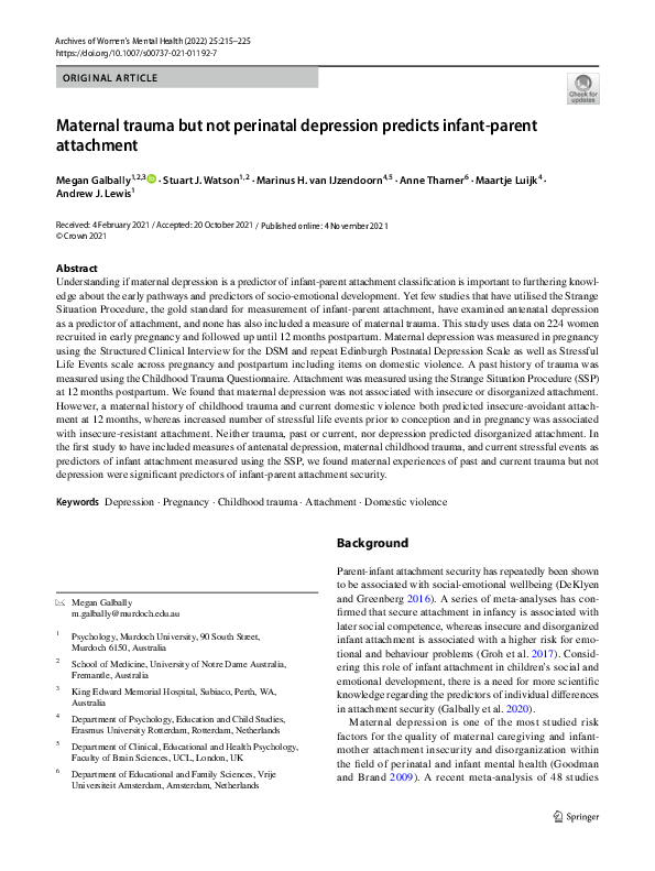(PDF) Maternal trauma but not perinatal depression predicts infant ...