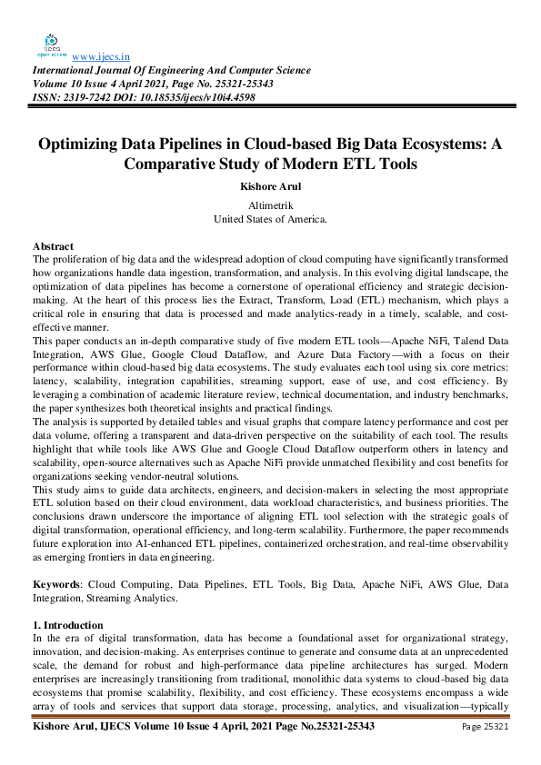 (PDF) Optimizing Data Pipelines in Cloud-based Big Data Ecosystems: A Comparative Study of ...