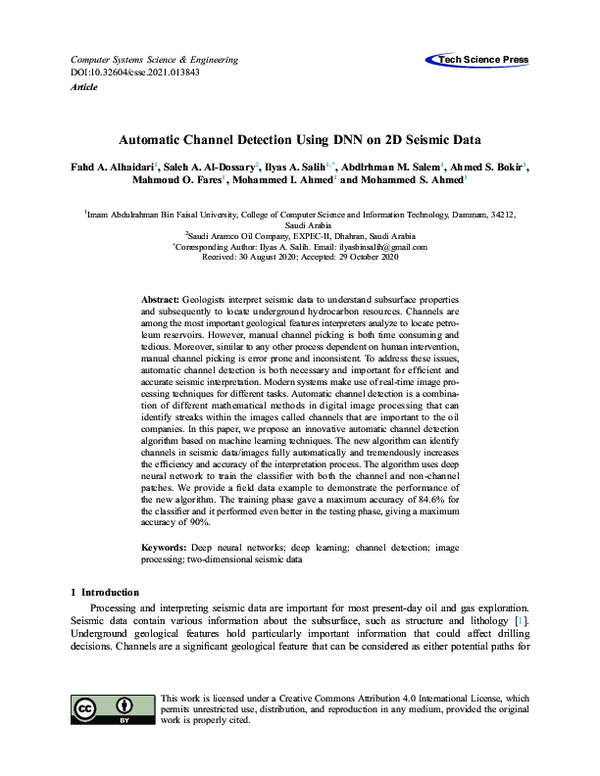 (PDF) Automatic Channel Detection Using DNN on 2D Seismic Data