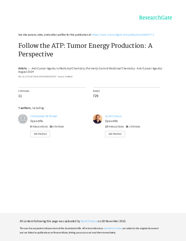 (PDF) Follow the ATP: Tumor Energy Production: A Perspective
