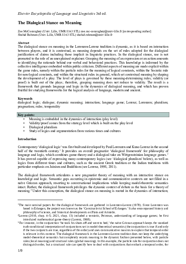 (PDF) The Dialogical Stance on Meaning