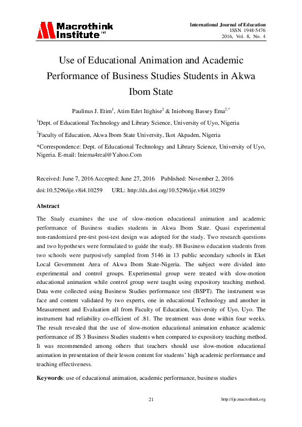 (PDF) Use of Educational Animation and Academic Performance of Business ...