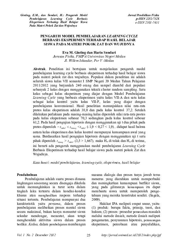 (PDF) Pengaruh Model Pembelajaran Learning Cycle Berbasis Eksperimen Terhadap Hasil Belajar ...