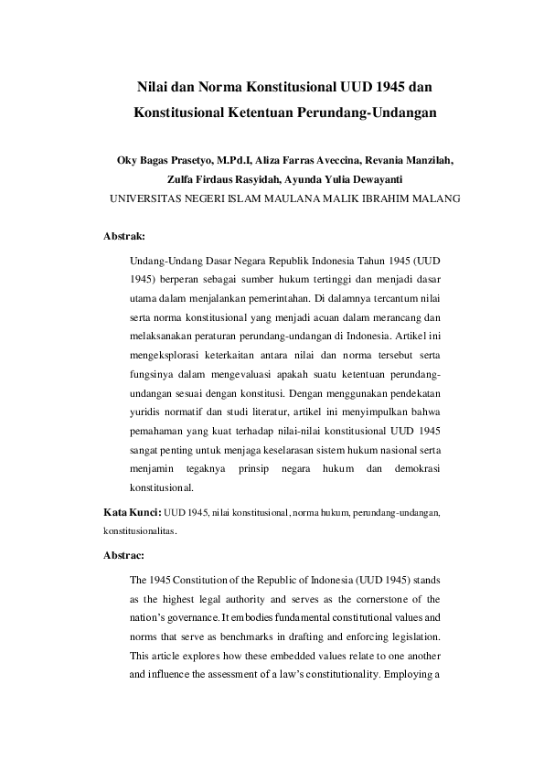 (PDF) Nilai dan Norma Konstitusional UUD 1945 dan Konstitusional ...