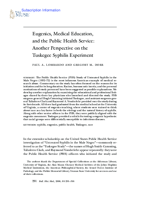 (PDF) Eugenics, Medical Education, and the Public Health Service ...
