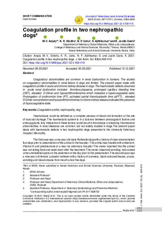 (PDF) Coagulation profile in two nephropathic dogs