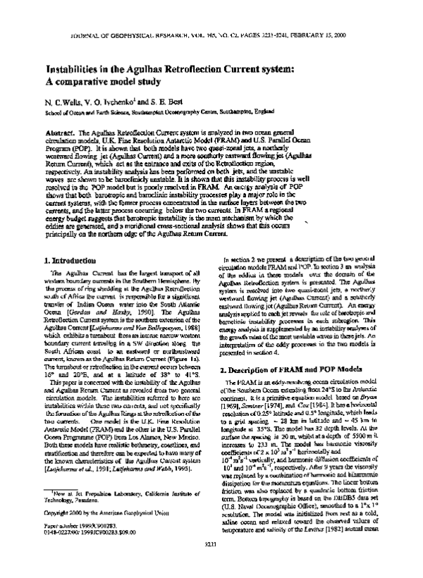 (PDF) Instabilities in the Agulhas Retroflection Current system: A ...