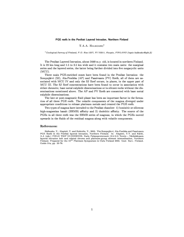 (PDF) The Ala-Penikka PGE reefs in the Penikat layered intrusion ...